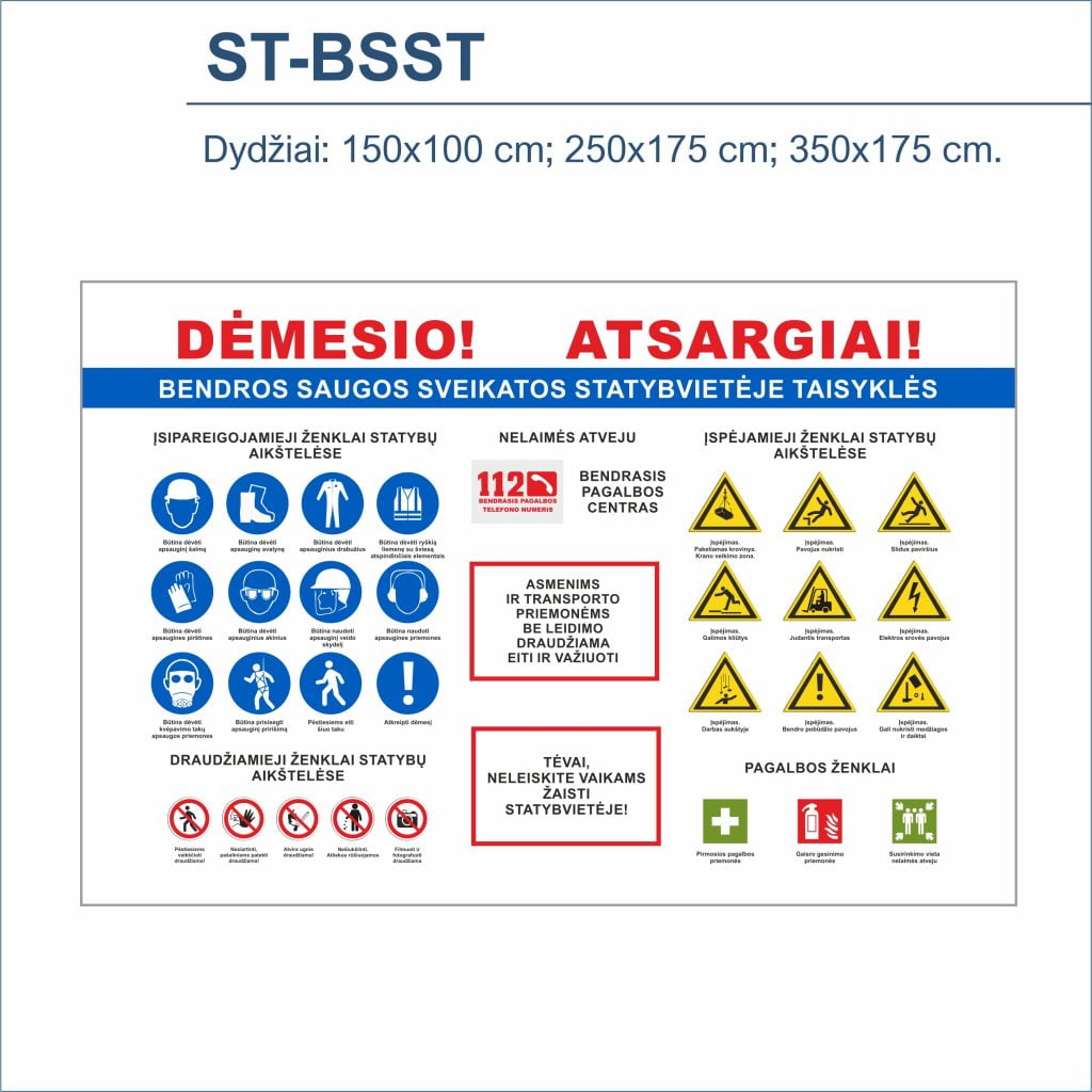 Tentai. Saugos ženklai statybos objekte (statybvietėms) - Stendai